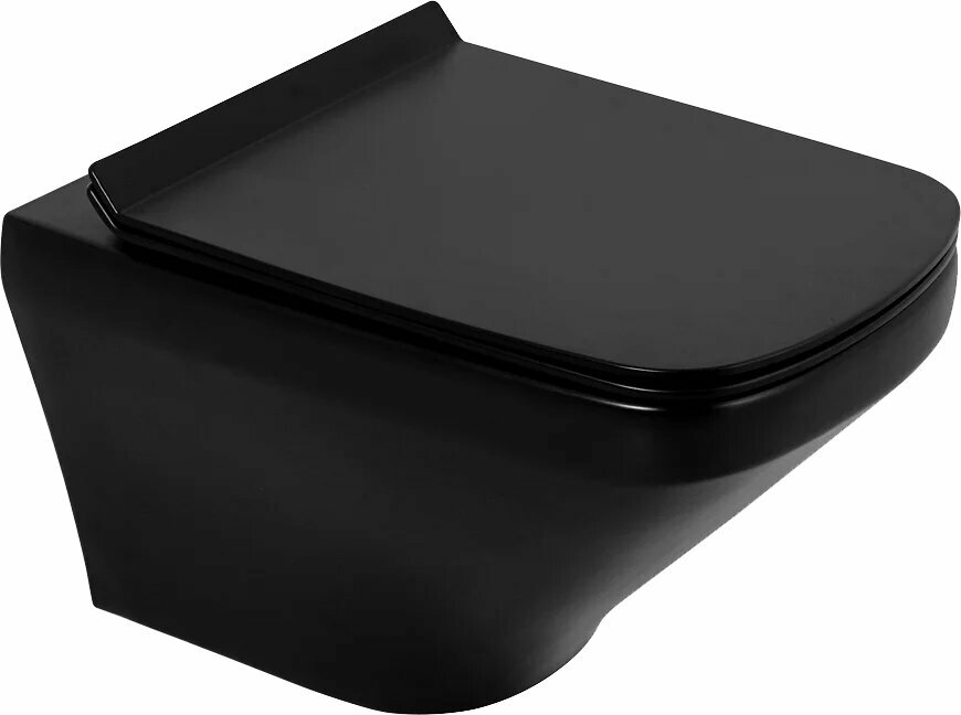 Унитаз подвесной BelBagno Sela BB3201CHR-MB с микролифтом, безободковый, без бачка, антивсплеск, фарфоровый, черный, матовый, прямоугольный, сиденье для унитаза в комплекте