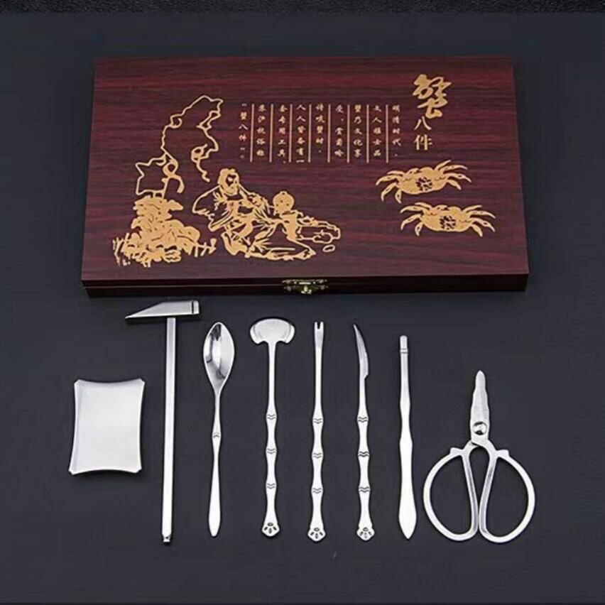Подарочная коробка из красного дерева "дракон" с ножницами "дракон и феникс", набор из 8 предметов