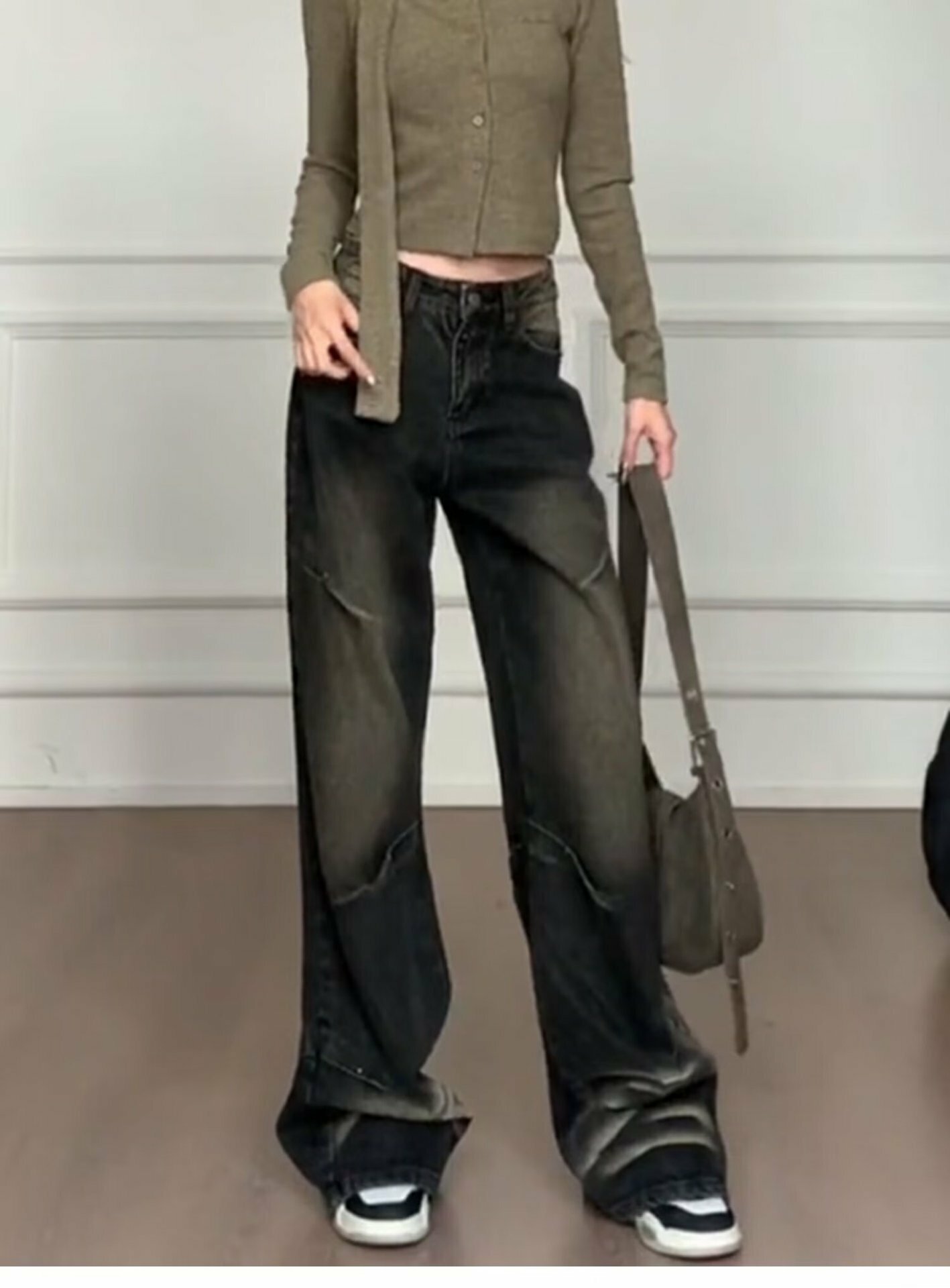 Женские джинсы Версия повышения Широкие осенние новинки — амерканские необычные граффити рваные драпировочные штаны