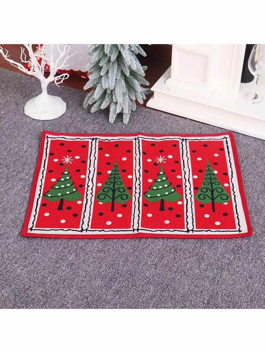 Коврик на пол, новогодний декор 58х48 см. прорезиненный, жаккардовый, для спальни, ванной, кухни или прихожей "Ёлки"