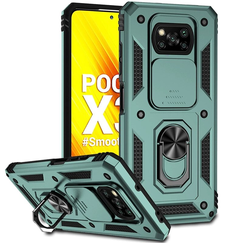 Чехол для POCO X3 NFC с военным окном и шокопротектором, полная защита, зеленый цвет для Xiaomi