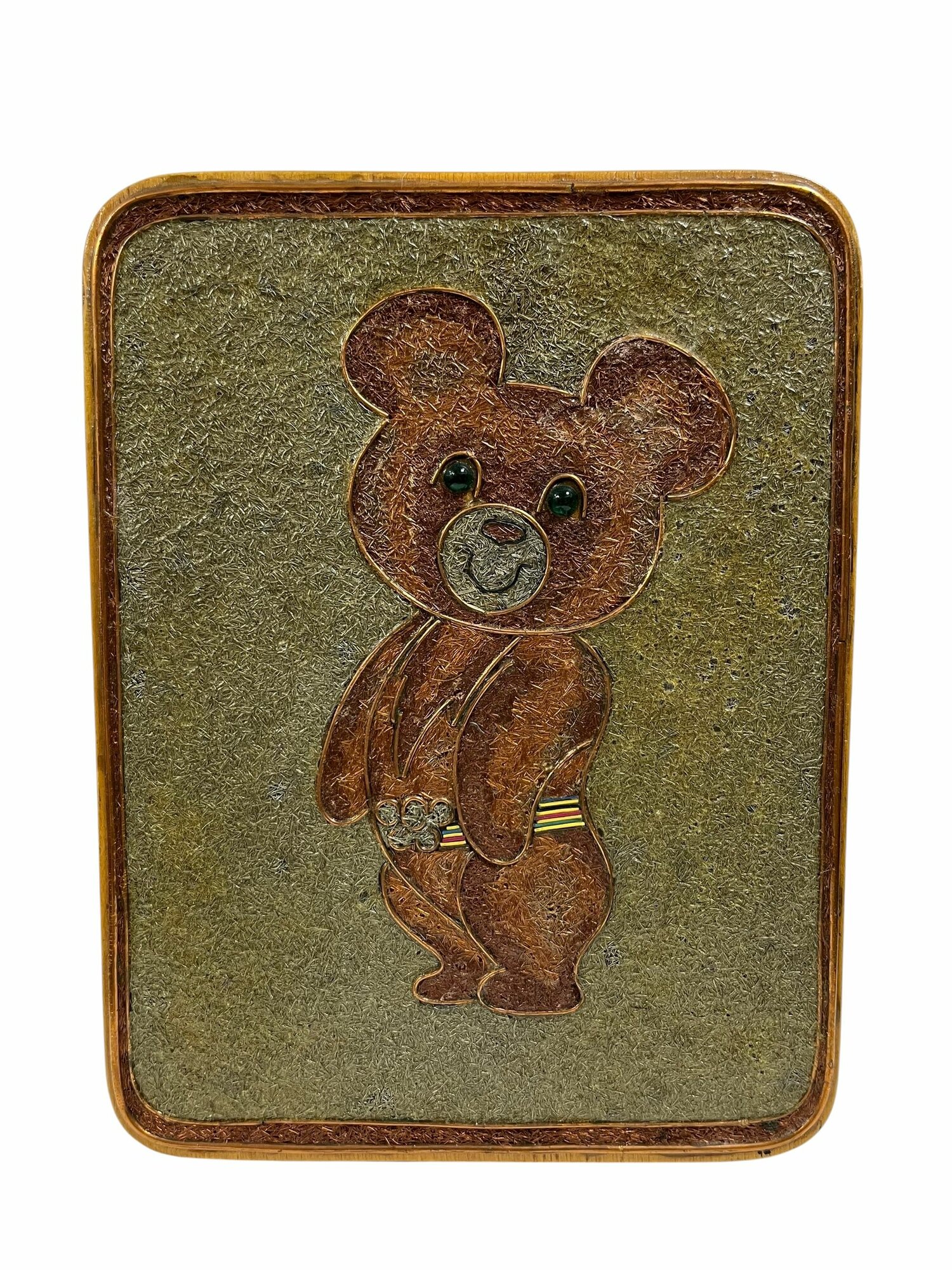 Советская картина панно медными нитями, Олимпийский Мишка, ручная работа, сделано в СССР.