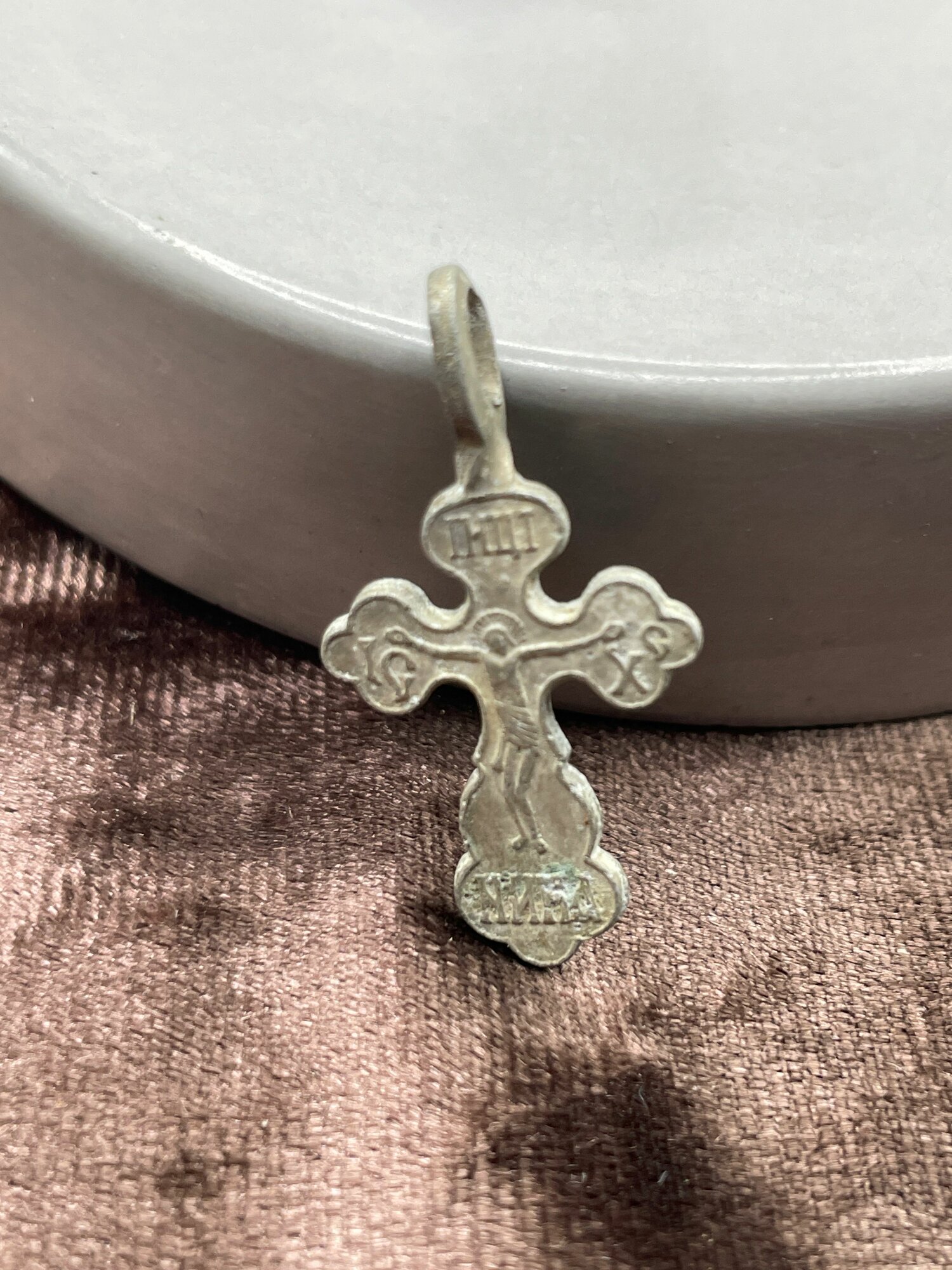 Винтажный нательный крест крестик, кулон, серебрение