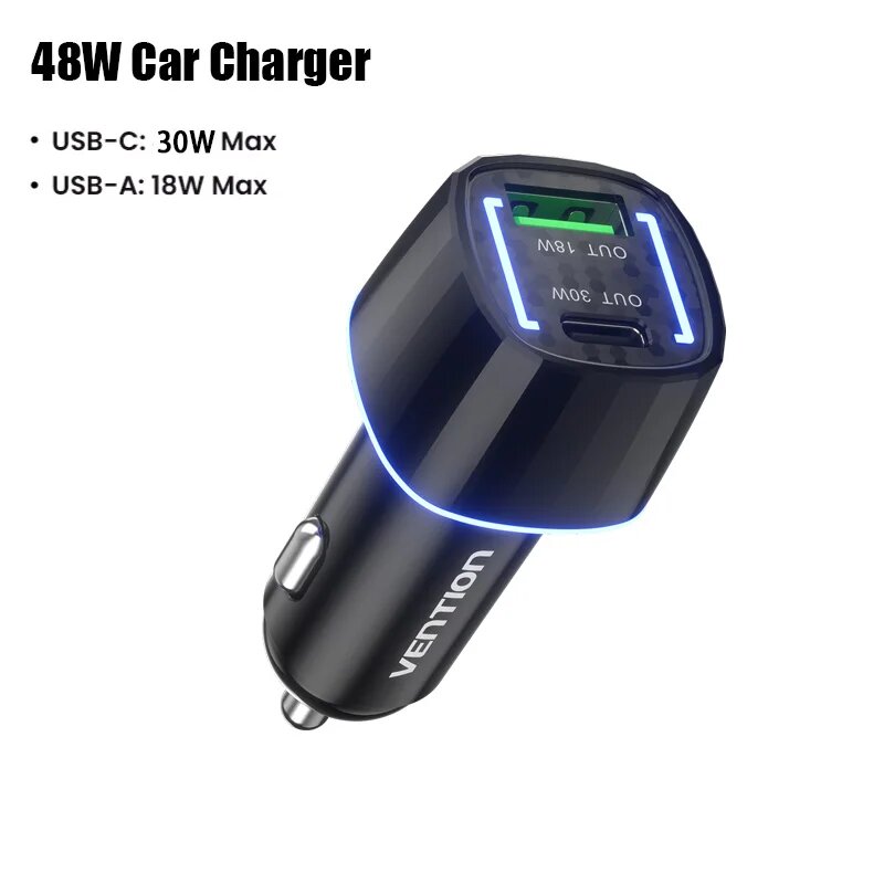 Автомобильное зарядное устройство Vention 48W QC 3.0 для Huawei, Xiaomi, Samsung, с быстрой зарядкой SCP, AFC, PD 3.0 Type C, портативное зарядное устройство для телефона.