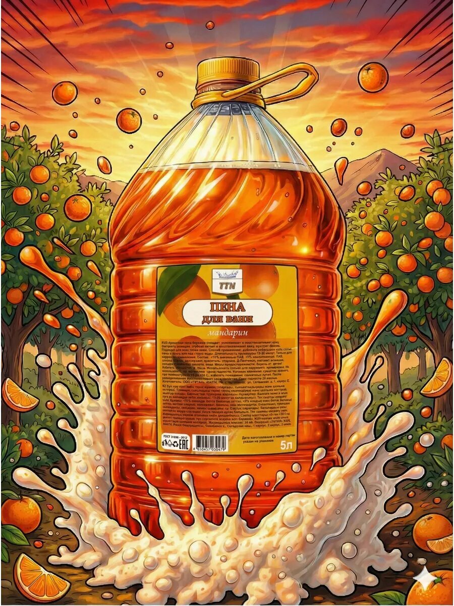 Пена для ванны TITAN Мандарин, расслабляющий эффект, густая пена, 5л