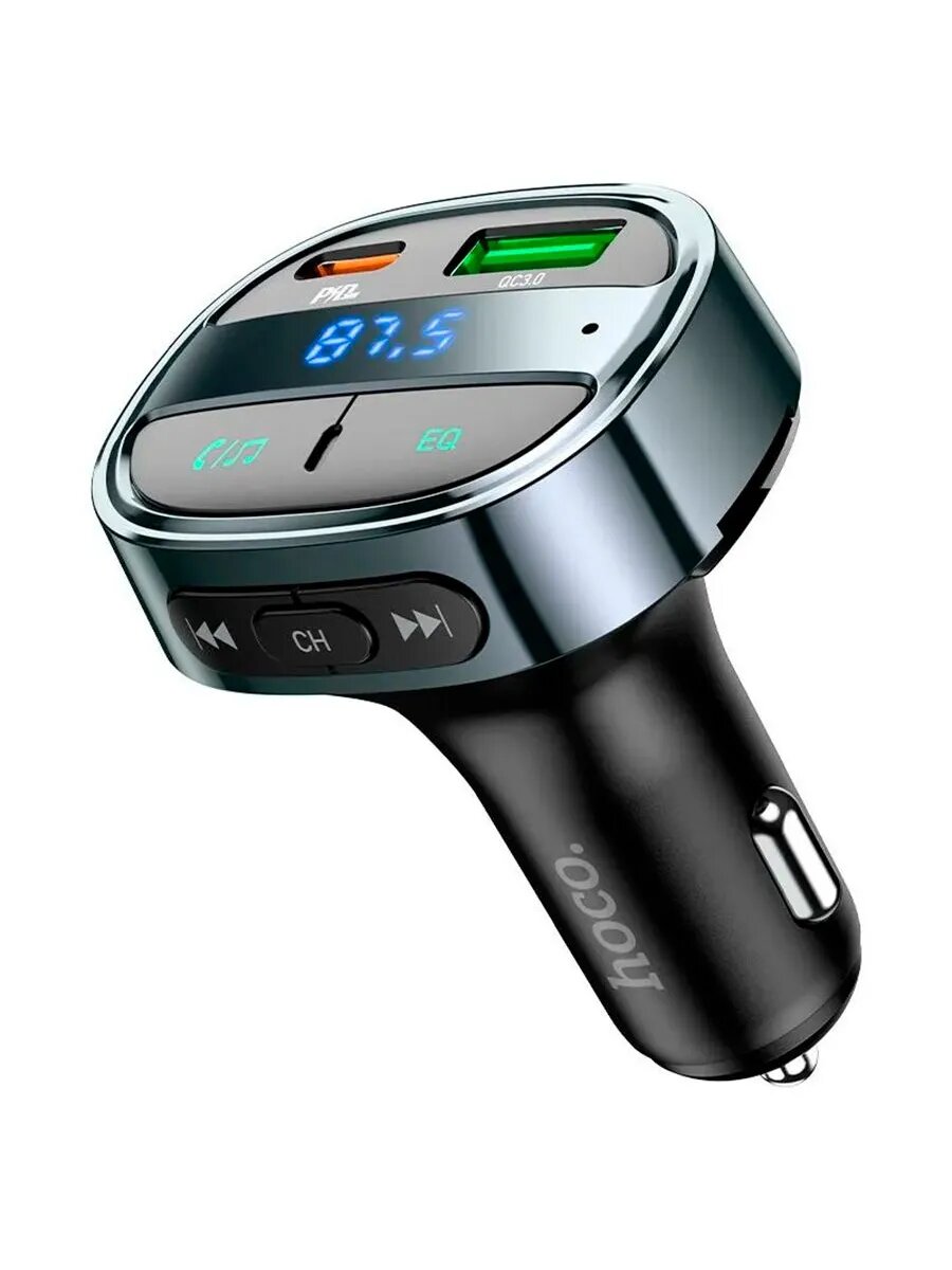 FM модулятор (трансмиттер) Hoco E70 Bluetooth (2*USB + Type-C), PD30W+QC3.0, TF card, цвет черный