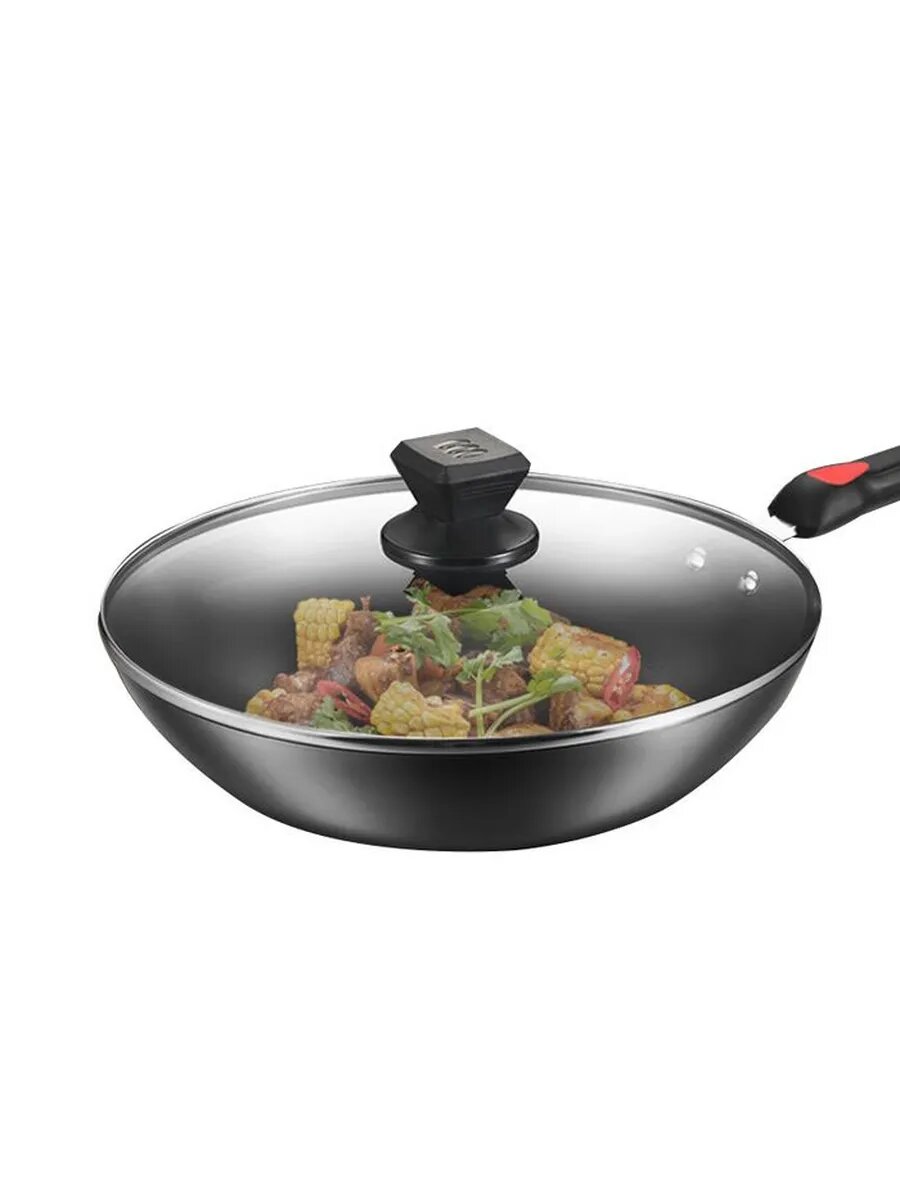 Чугунный вок 32см, черный, бакелитовая ручка, толстое дно