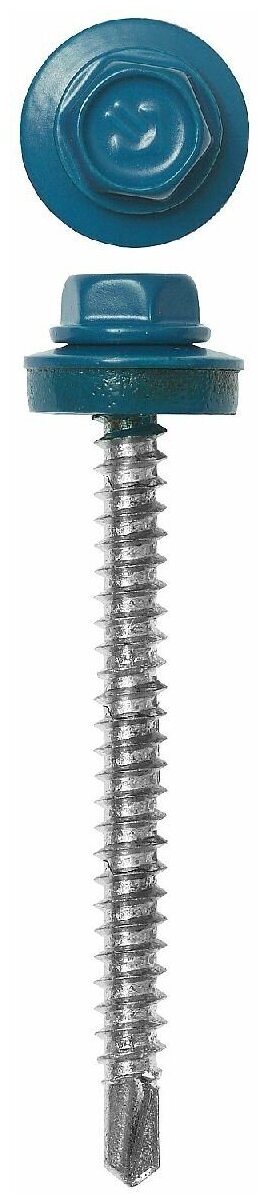 Кровельные саморезы для деревянной обрешетки ЗУБР СКД Профессионал 60х4.8 мм цвет RAL 5009 с прокладкой EPDM набор 1000 шт