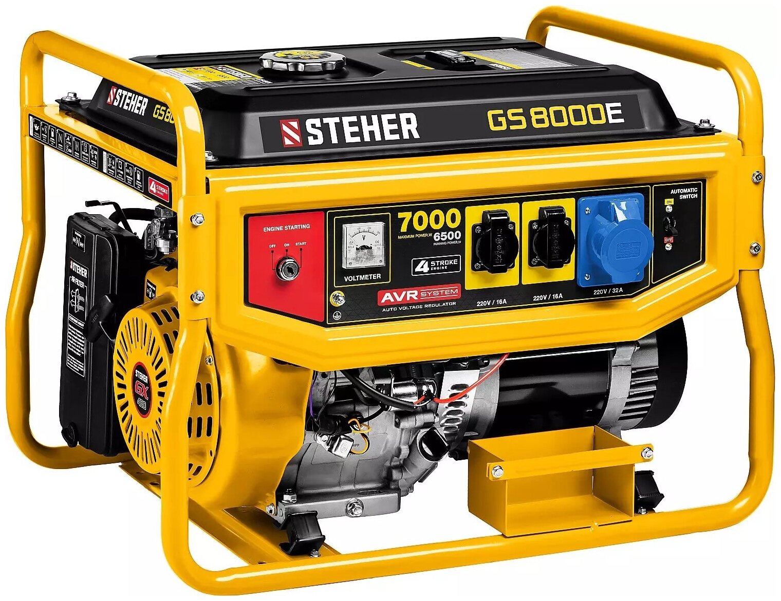 GS-8000Е бензиновый генератор с электростартером, 7000 Вт, STEHER