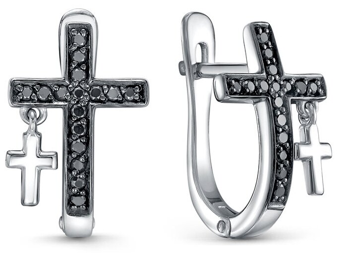 Серьги с подвесками, белое золото, 585 проба, родирование, бриллиант