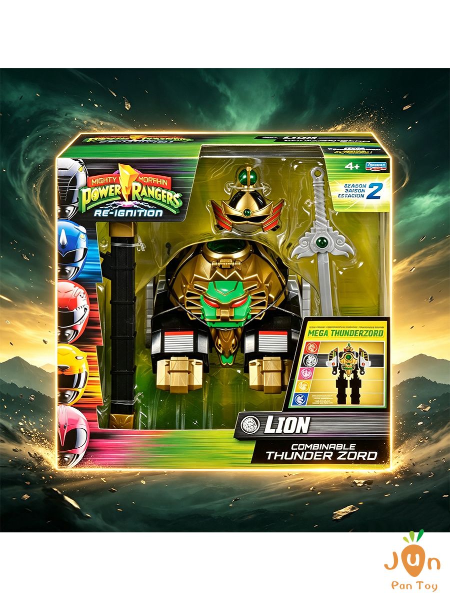 Playmates Toys Power Rangers Black Ranger Lion Thunderzord 68208CO / Зорд лев Lion Thunder Zord Power Rangers Re Ignition, сборная фигурка робота с мечом, для ролевых игр, для детей от 4 лет