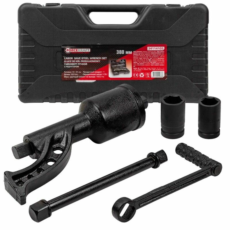 Гайковерт ручной с редуктором 1'(Головки-32мм и 33мм, длина-380мм, передаточное число 1:78, 7800 Н/м) FORCEKRAFT