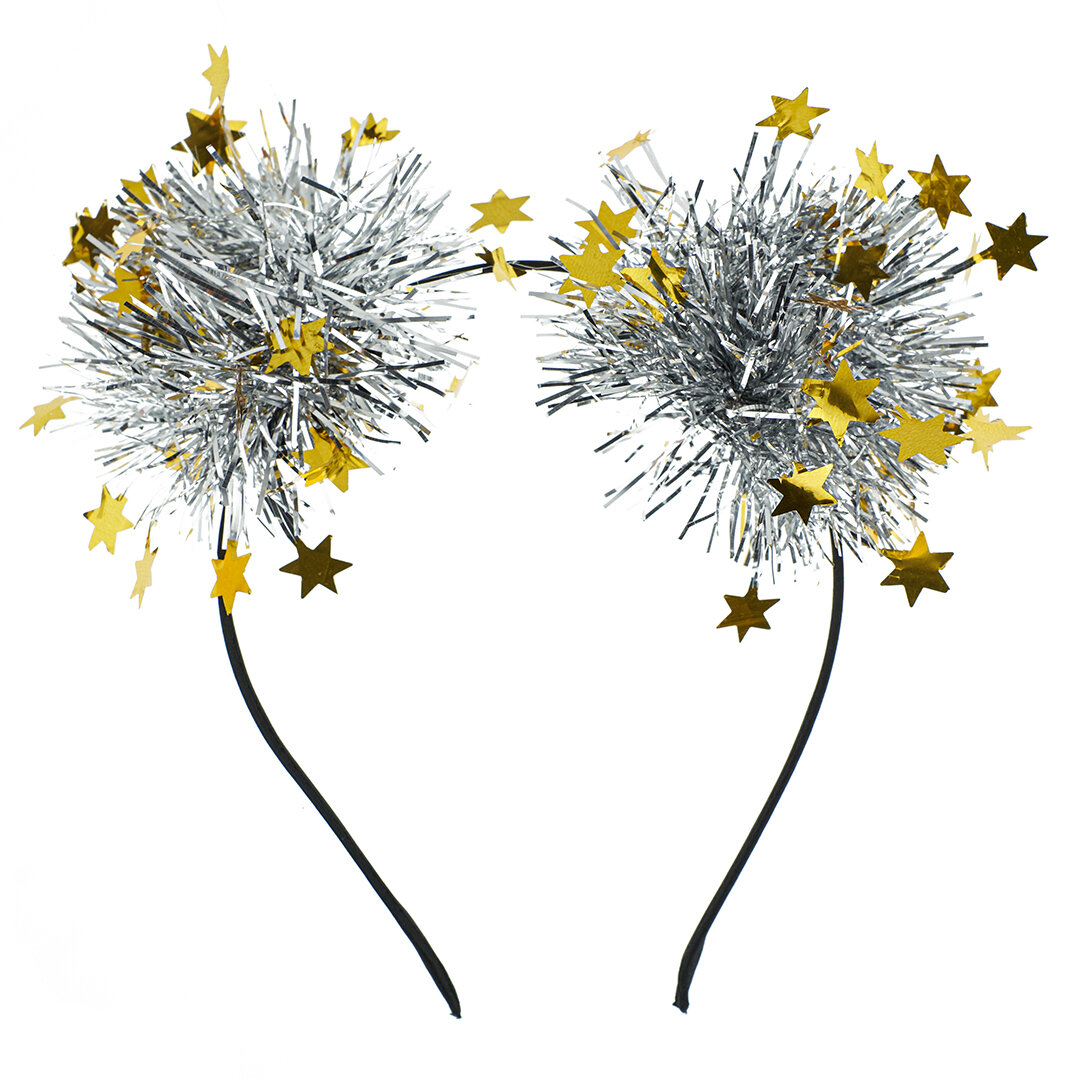 Ободок, Шарики из дождика, Серебро/Золото, 1 шт.