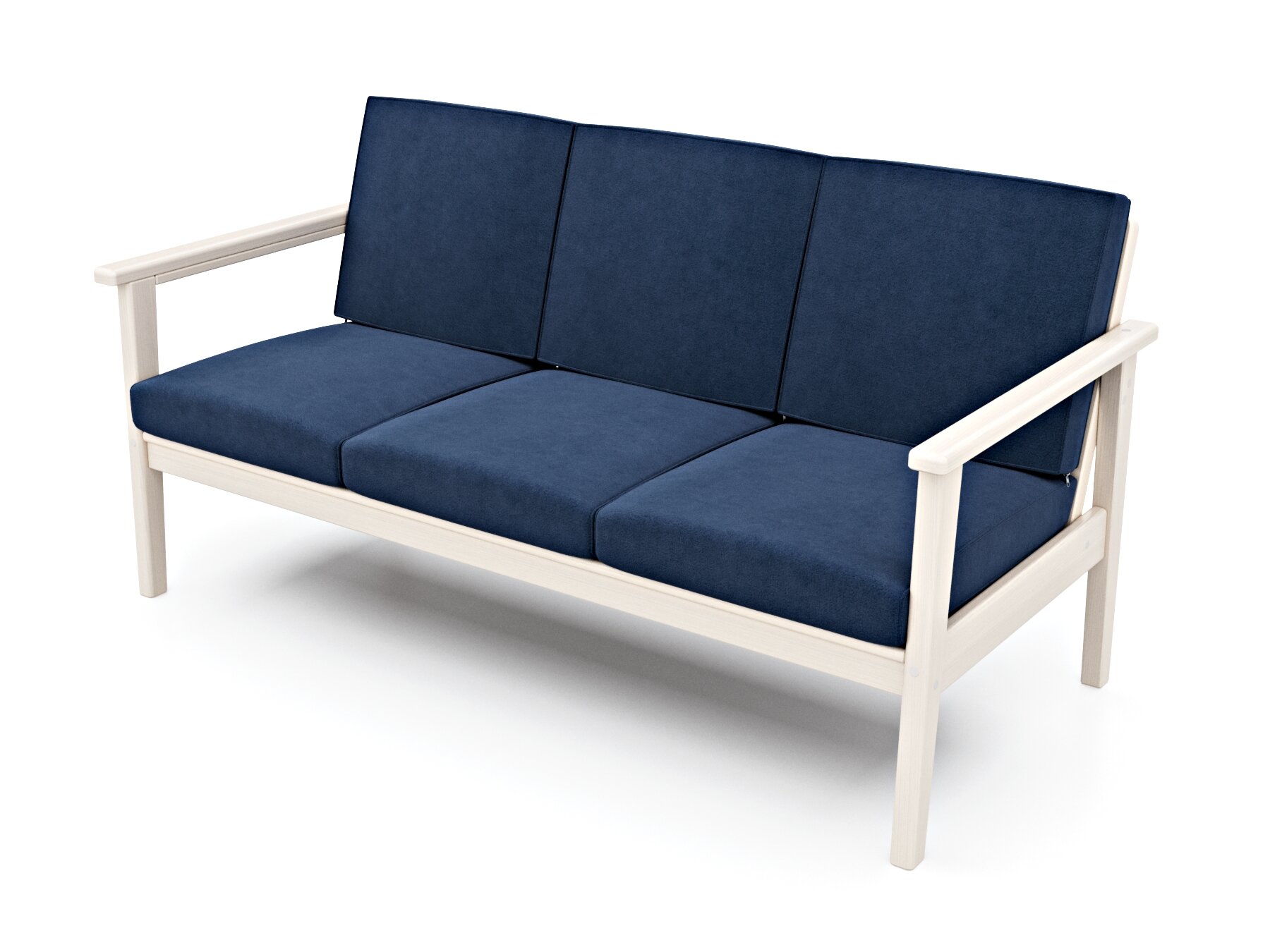 Прямой диван Arsko Лориан-Б, синий-беленый дуб, велюр, массив дерева, офисный, садовый, для кафе и бара, скандинавский лофт