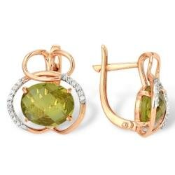 Серьги, золото, 585 проба, фианит