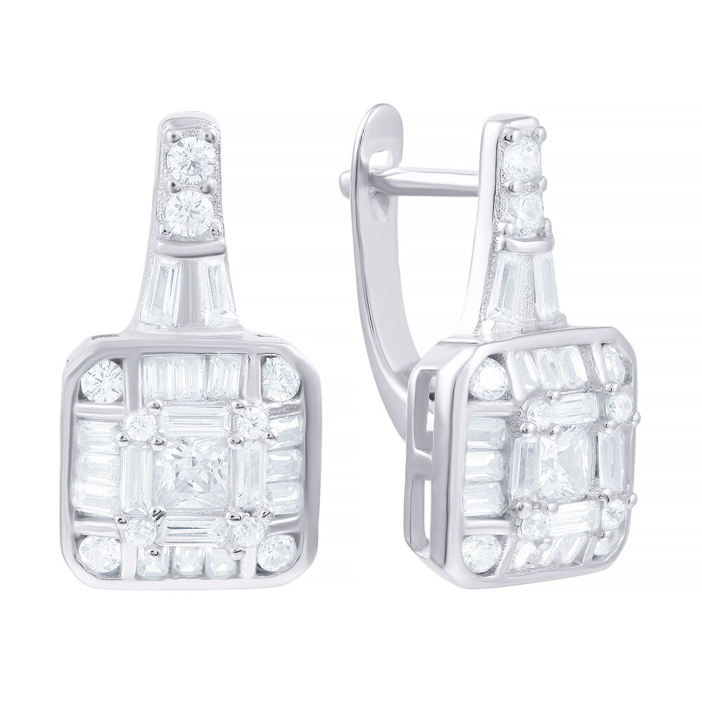 Серьги, серебро, 925 проба, фианит