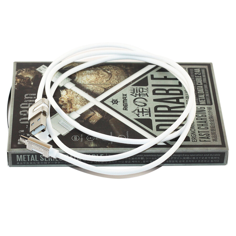 Кабель для зарядки и передачи данных REMAX Metal Data Cable RC-089M, USB to MicroUSB, 2.4А, 1 м, Белый