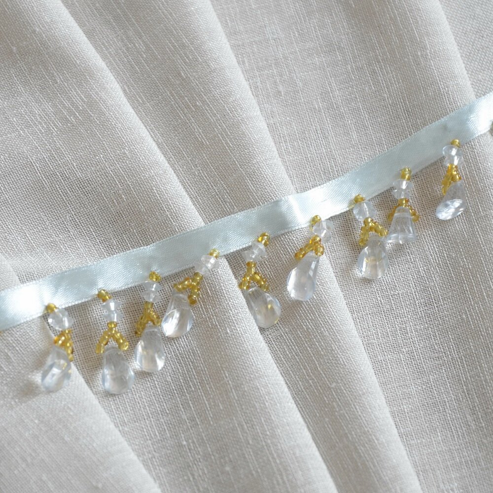 Бахрома 20 м для штор из стекляруса на ленте Delta Accessory, высота 4 см, цвет голубой и золотой