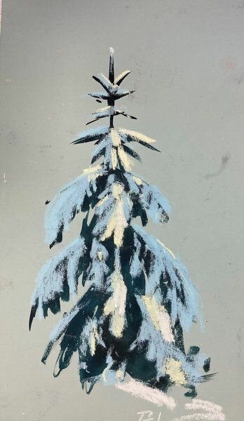 ART-Salon at Oktyabrskaya "Елка под снегом" 30х17 см; бумага, акварель, пастель; ручная работа