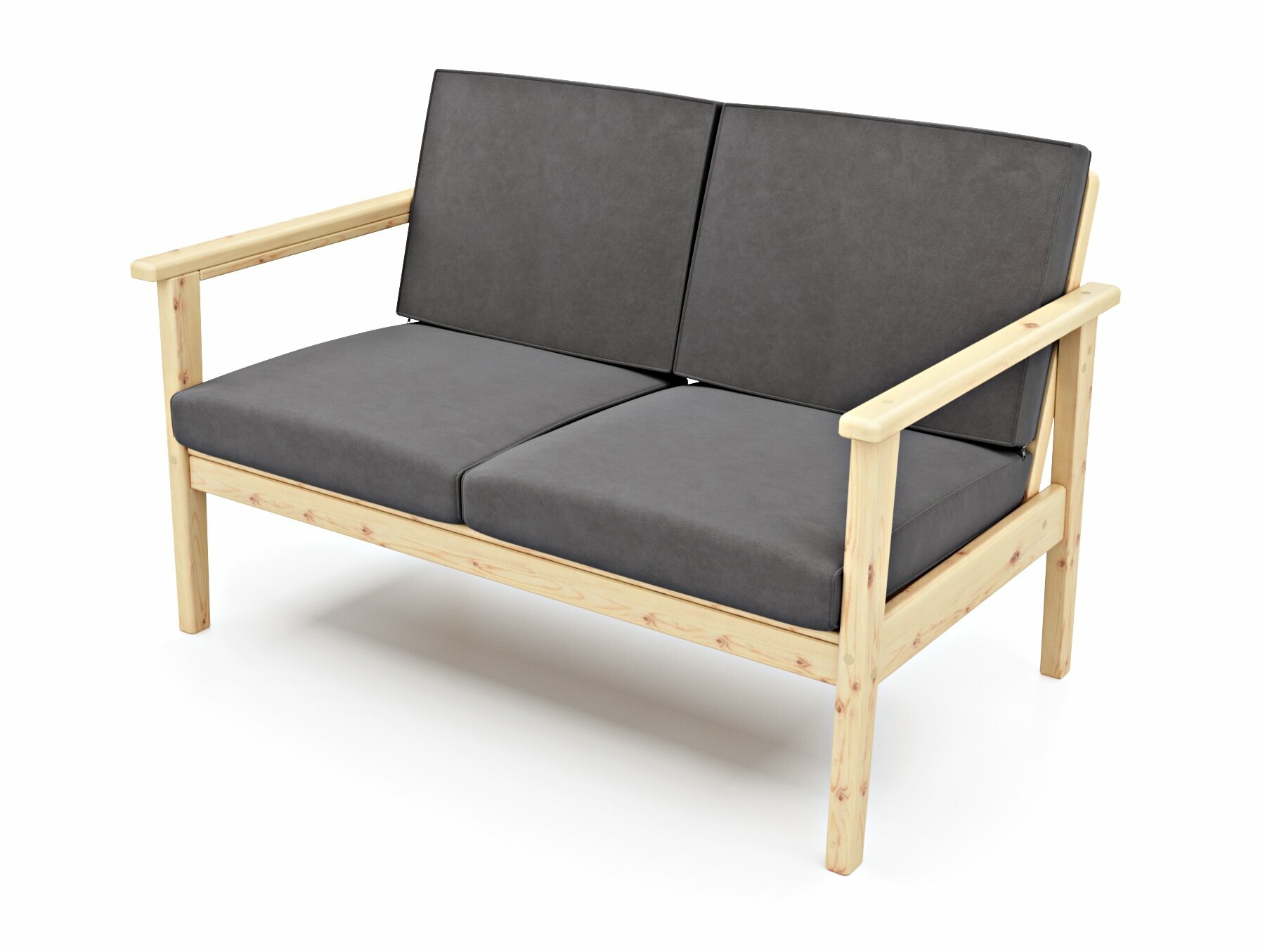 Садовый диван Arsko Лориан-М-С серый-сосна, велюр, массив дерева, двухместный, садовый, для кафе и бара, для офиса