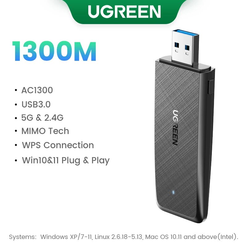 UGREEN Wi-Fi адаптер USB3.0 AC1300Mbps