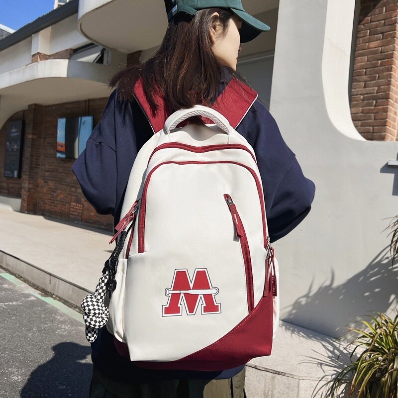 2026 Рюкзак для девочек, старшеклассников и студентов, американский ретро-стиль, цветной блок, большой объем, корейская версия, универсальный рюкзак для младших школьников, двойная сумка через плечо