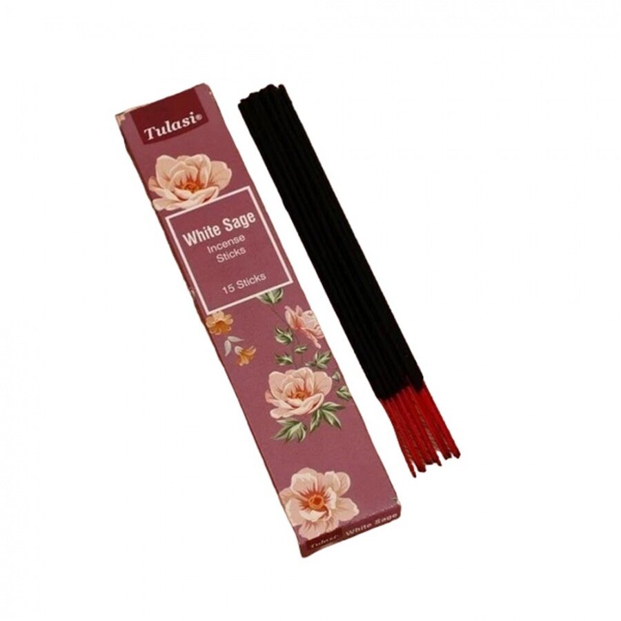 Tulasi WHITE SAGE Incense Sticks, Sarathi (Туласи белый шалфей благовония палочки, Саратхи), 15 палочек.
