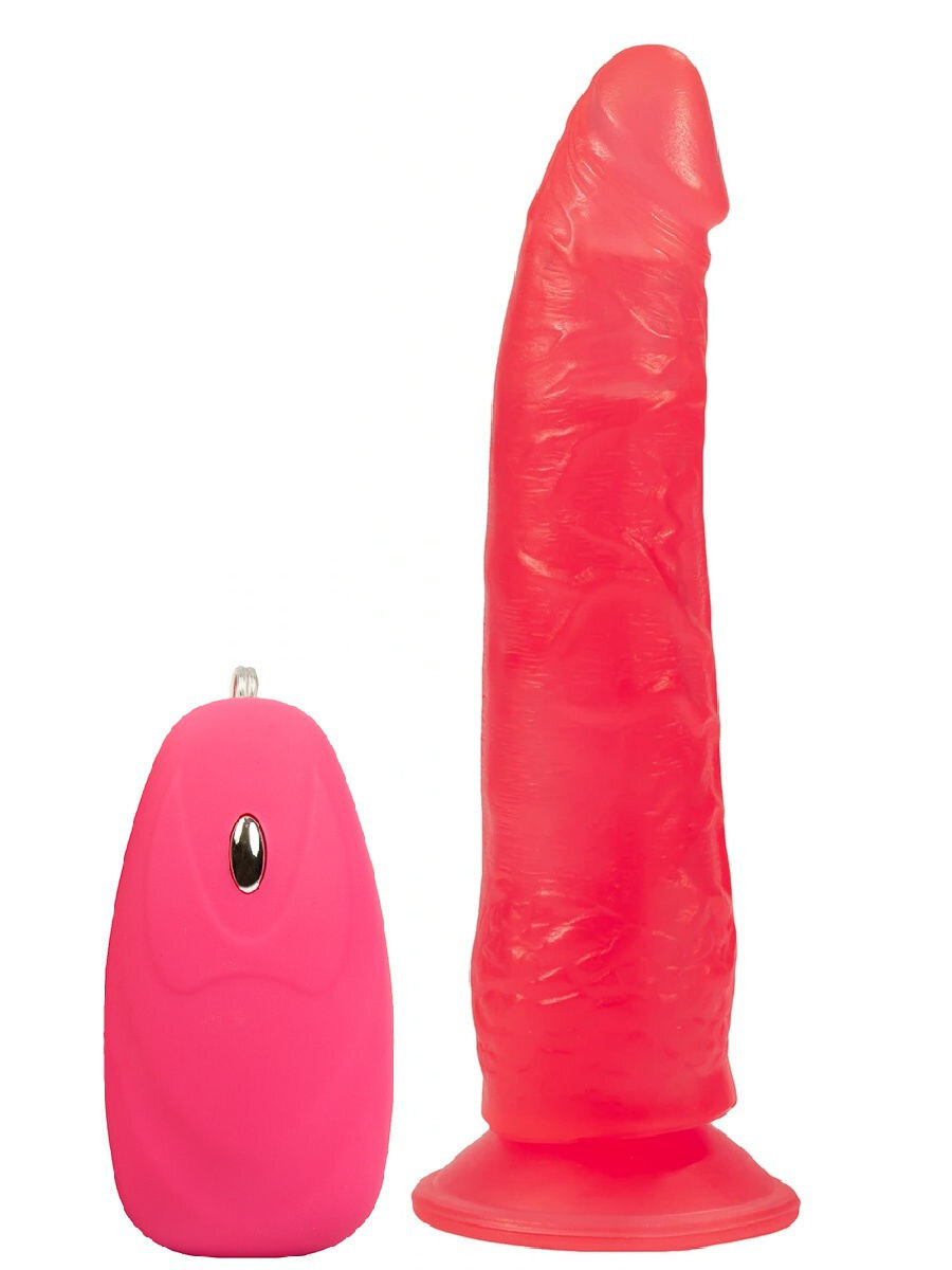 Вибратор на присоске, розовый, с выносным блоком управления, гелевый, реалистичный, 20.5см