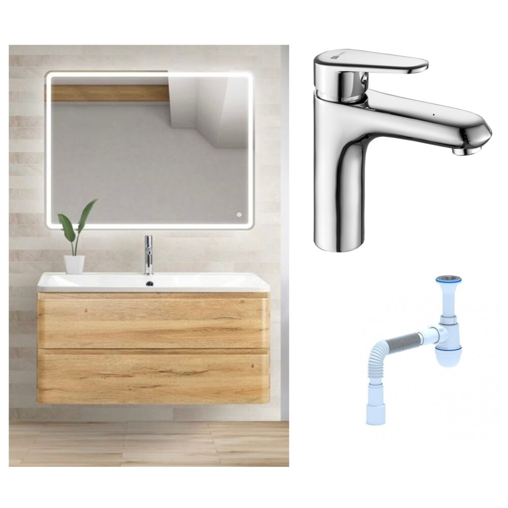 Комплект: Мебель для ванной BelBagno Albano 80 rovere rustico + Смеситель Lemark Point LM0306C для раковины однорычажный, хром + Сифон АниПласт 139657 + LM0306C + C2015xrv