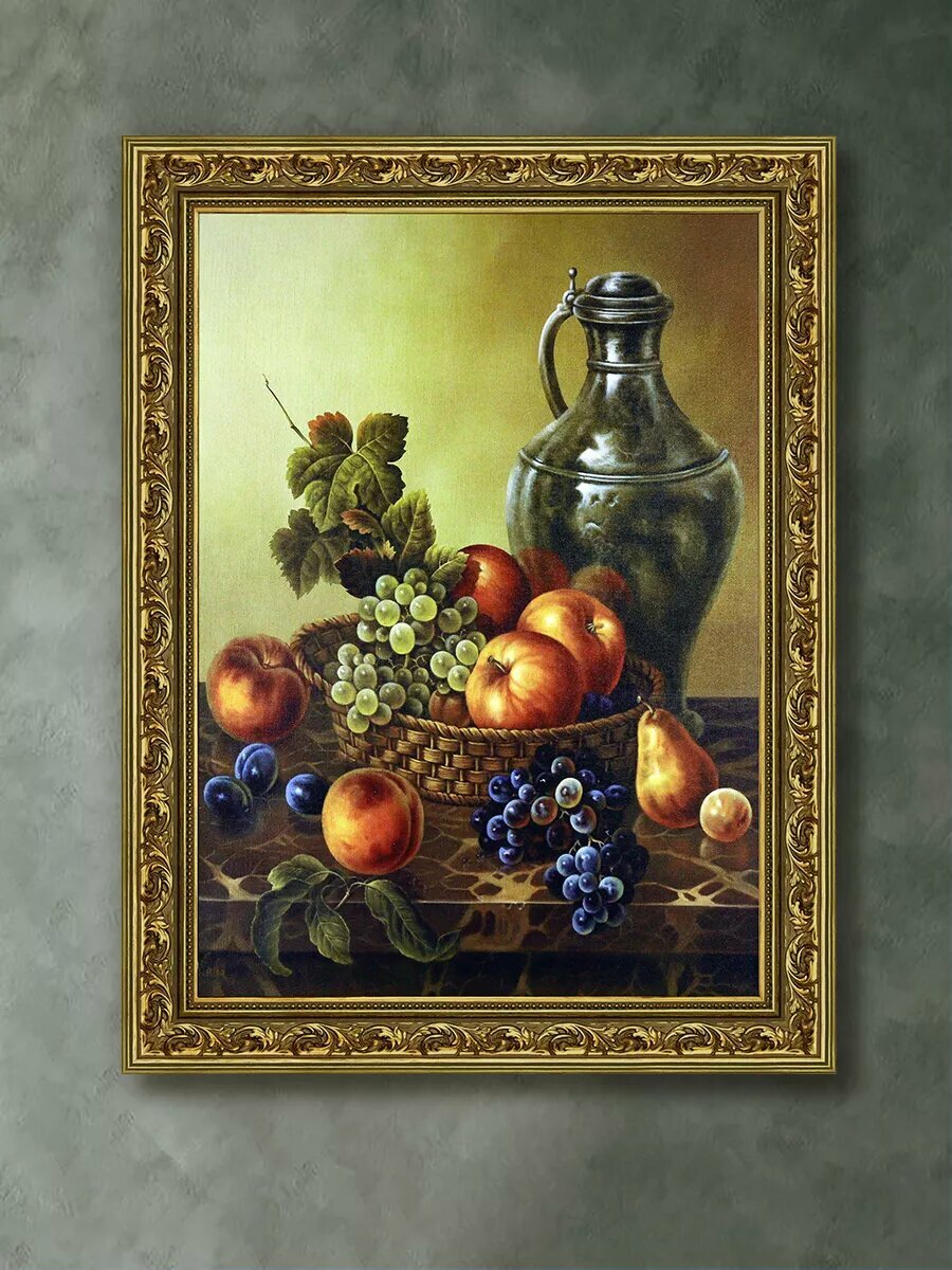 Картина на стену вертикальная натюрморт в золотой раме