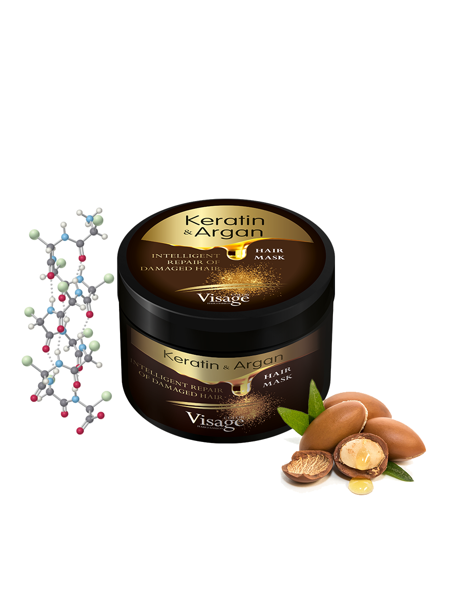 Маска для волос Visage Keratin & Argan, питательная, с кератином, аргановым маслом, 500мл. Болгария