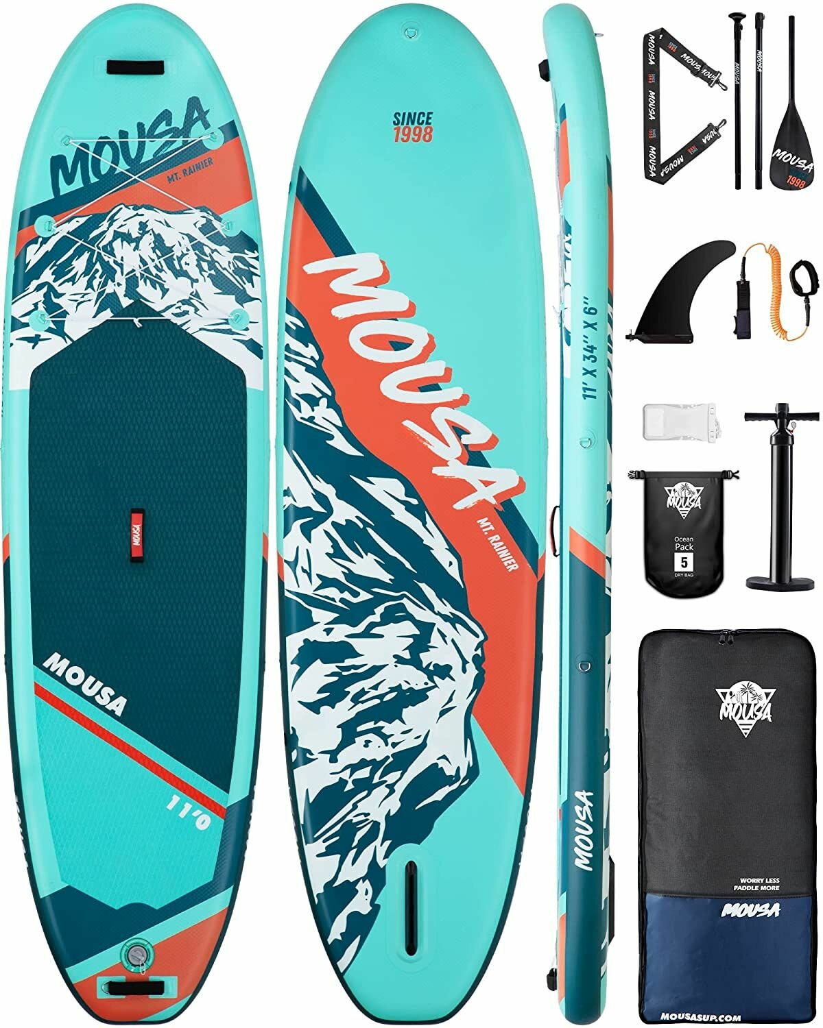 Сапборд надувной MOUSA RAINIER STD 11' 335*86*15 см, Sup борд двухслойный