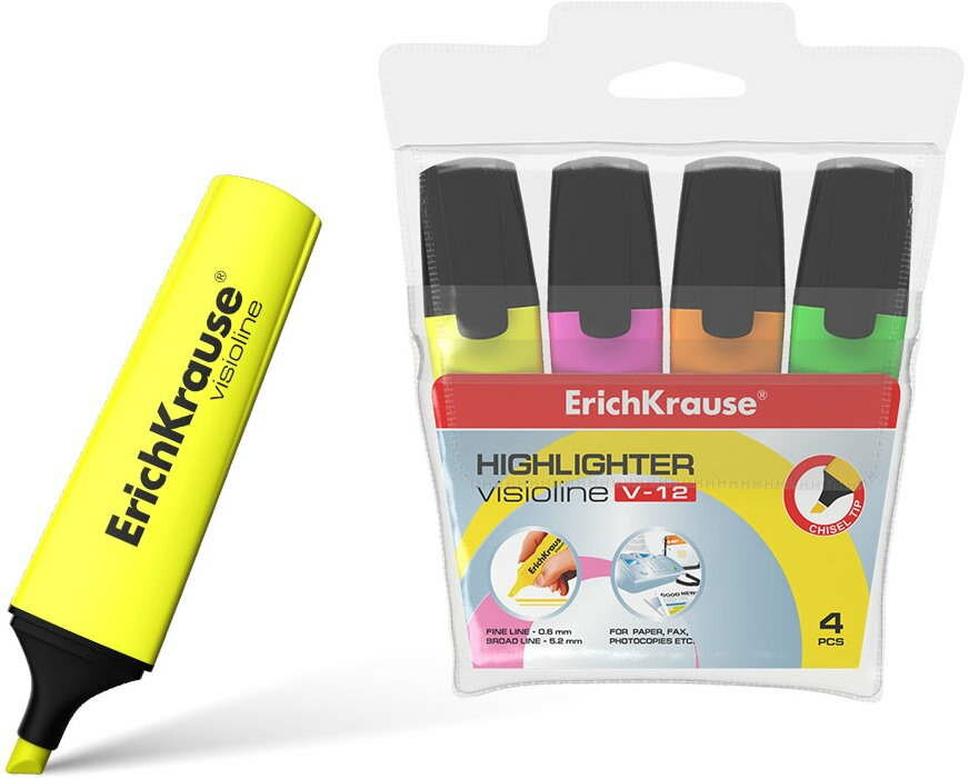 Текстмаркер ErichKrause Visioline V-12, цвет чернил: желтый,