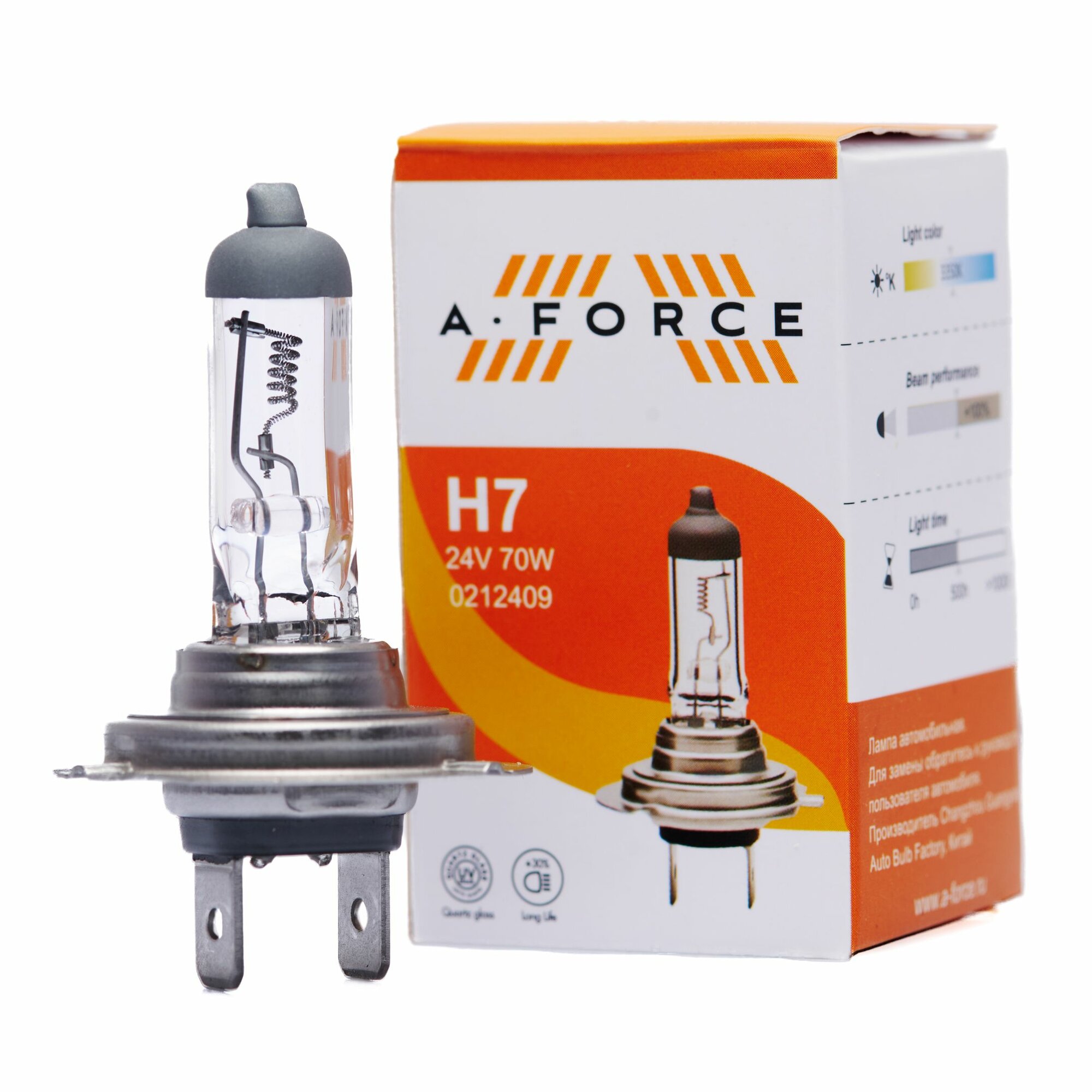 Лампа автомобильная A-Force H7 0212409 PX26D, для ближнего/дальнего света, 24В-70Вт, 10шт.
