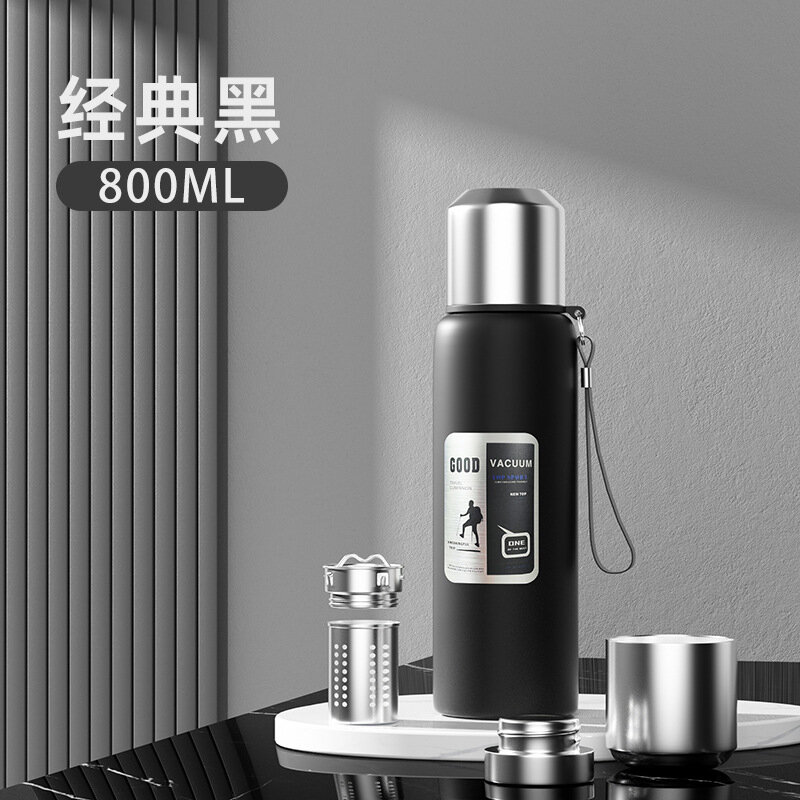Премиум термос из нержавеющей стали 316, черный, 800 мл — легкий для походов, кемпинга и повседневного использования