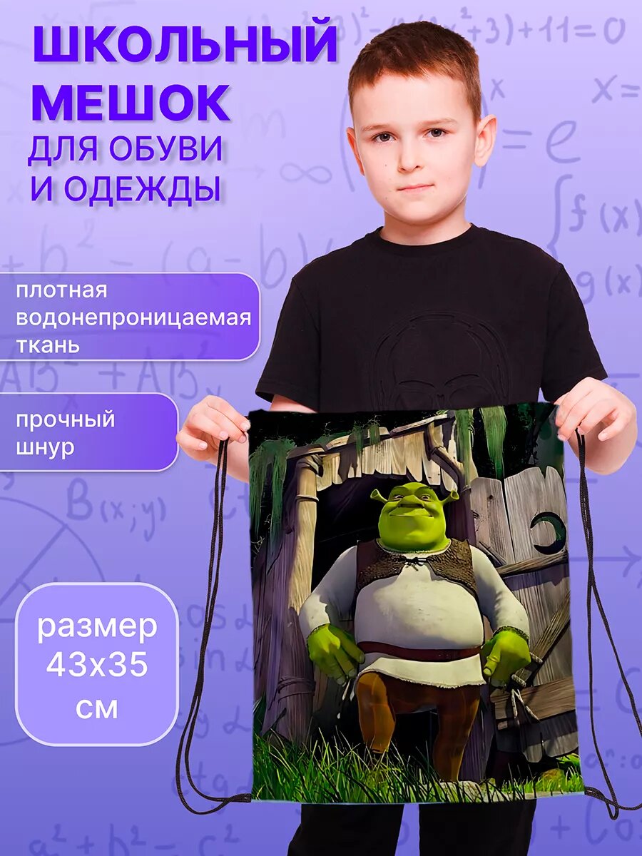 Мешок для сменной обуви в школу большой водоотталкивающий для мальчика Шрек Shrek