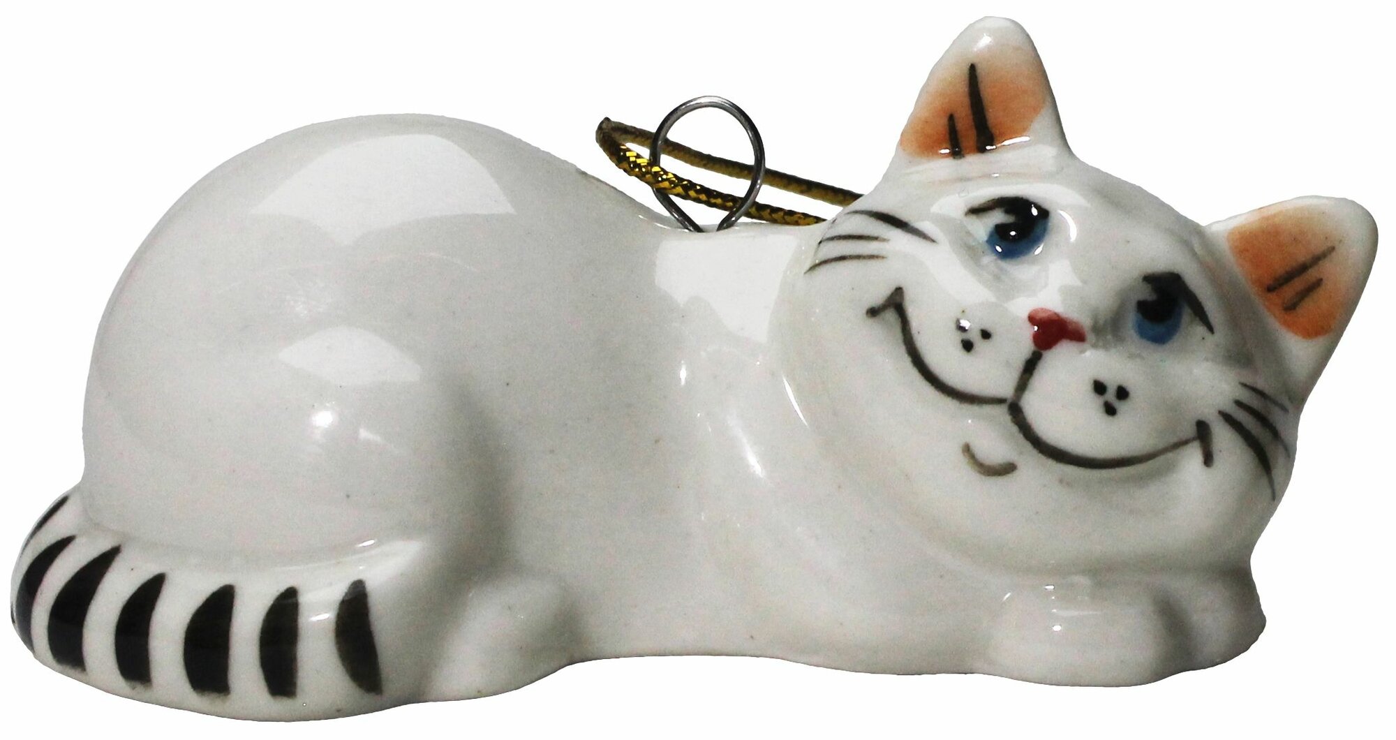 "Кошка Муся белая" символ года 2023 в картонной коробке фарфоровая елочная игрушка украшение цветная коллекция