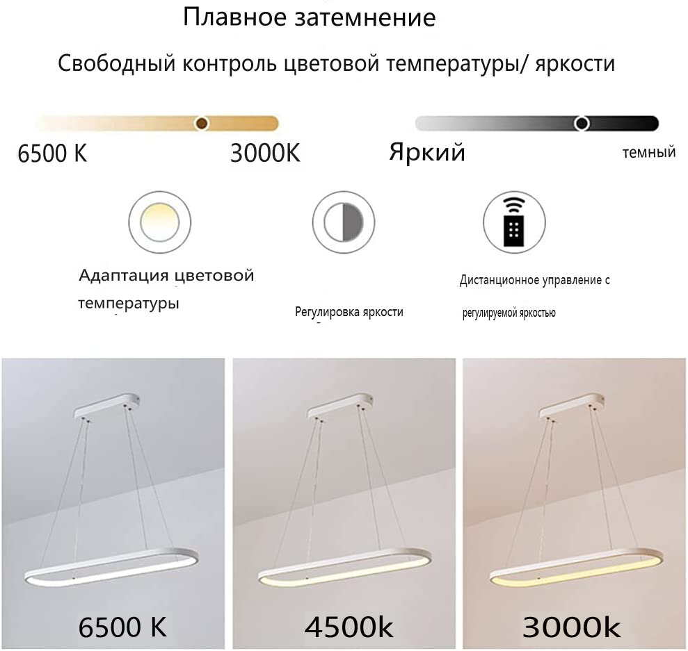 LED Подвесной светильник для Столовая IWANTDO BD96, Диммируемая с Дистанционное управление, Белый, L120см, 56вт, 12-20 кв. м — фото 1