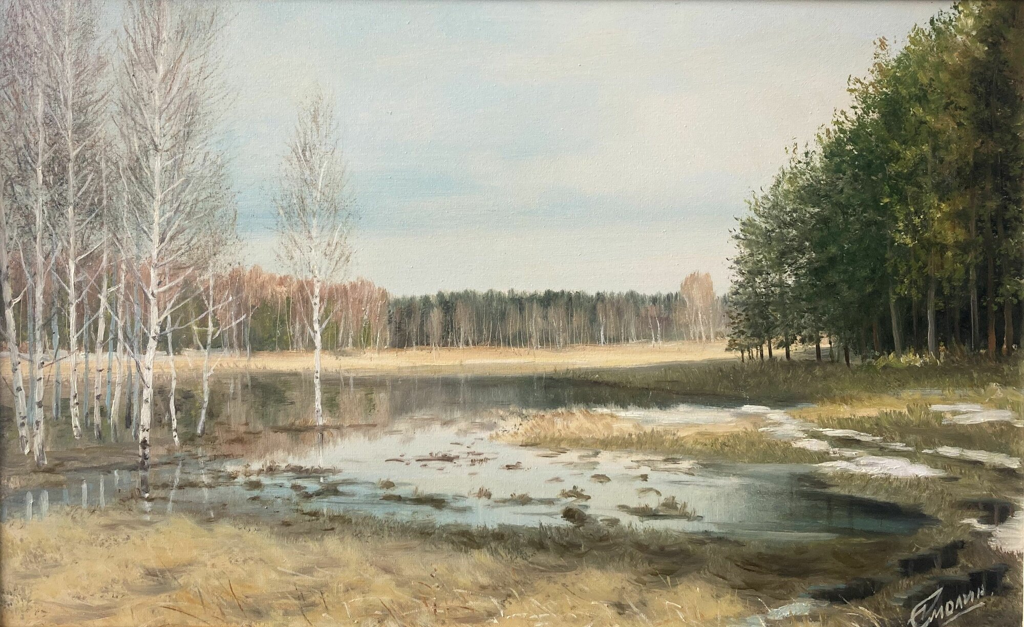 ART-Salon at Oktyabrskaya "Весенний разлив. апрель в лесу", 52х83 см, холст, масло, авторская работа