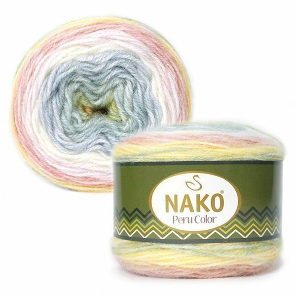 Пряжа Nako PERU COLOR 32182 лимон/роза/серо-голубой (4 мотка)