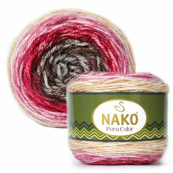 Пряжа Nako PERU COLOR 32189 брусн/песок/розовый (4 мотка)