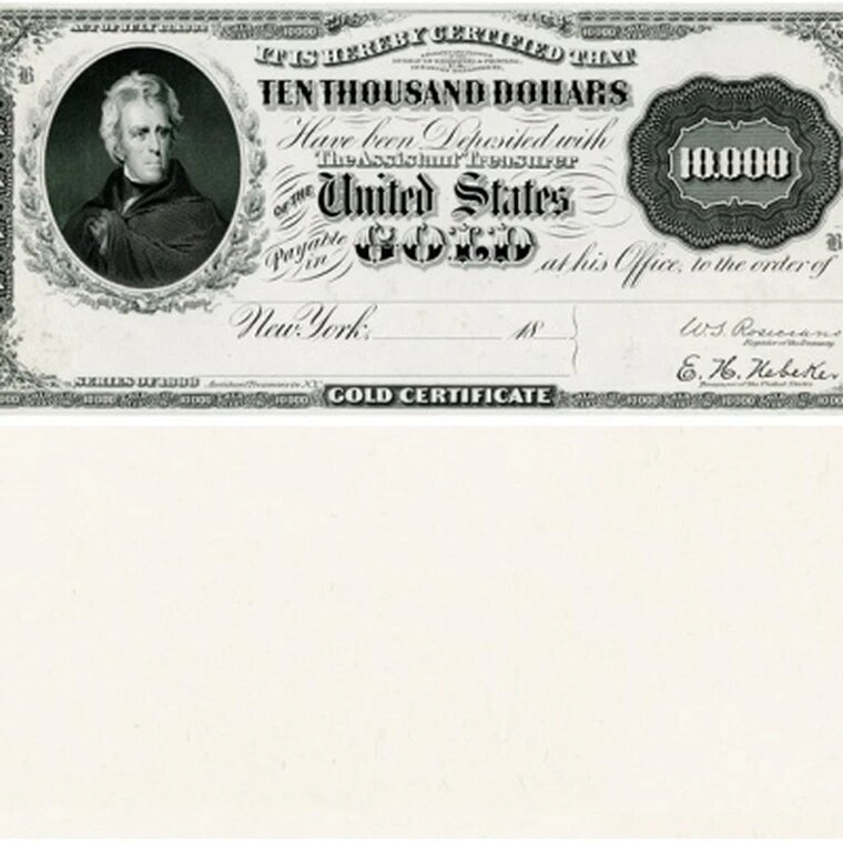 Золотой сертификат 10000 долларов 1863 США 2 вид, сувенирная копия, банкноты и купюры редкие коллекционные
