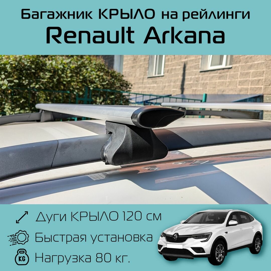 Багажник на классические (с просветом от крыши) рейлинги АПС для Renault Arkana / Рено Аркана Фаворит крыло 120 см