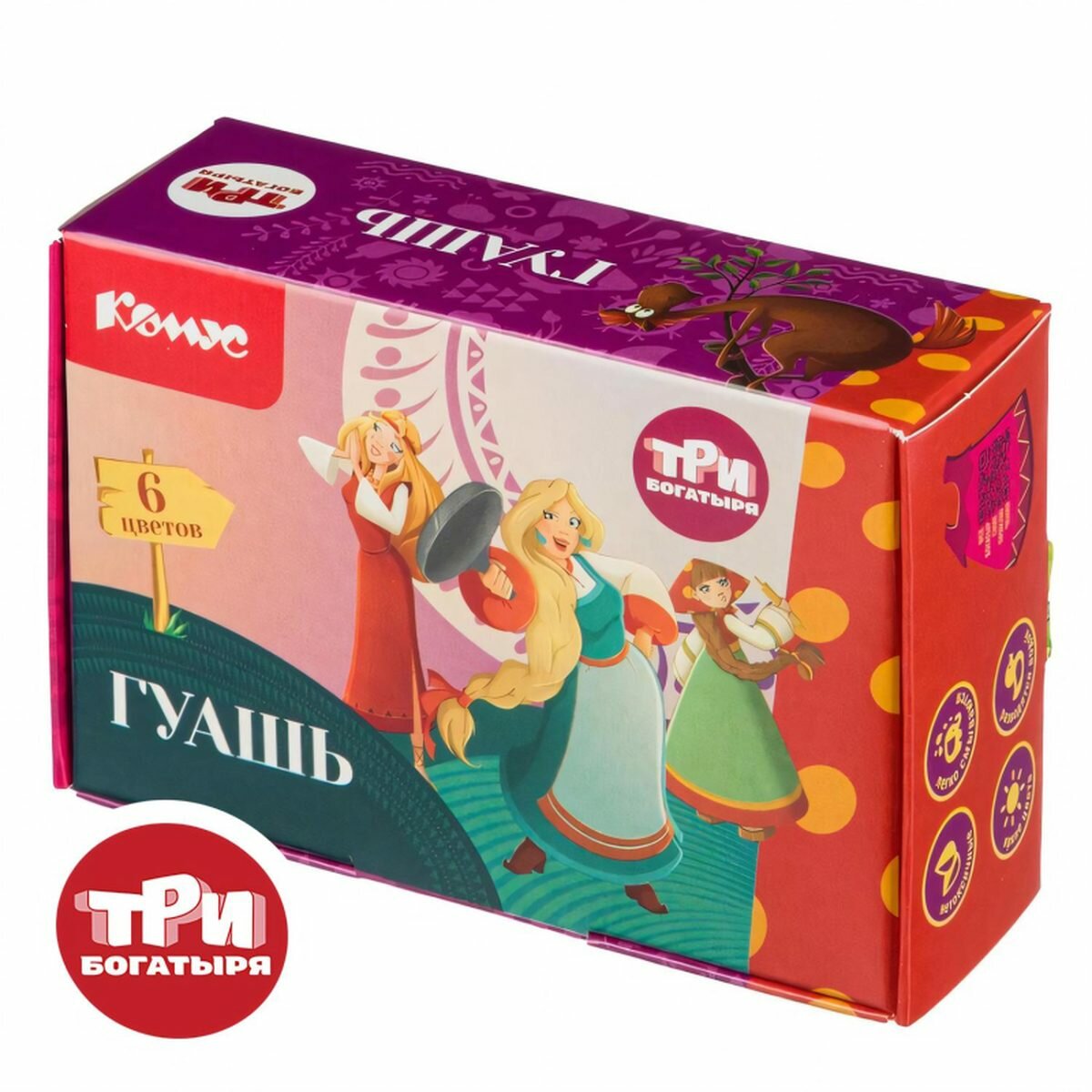 Гуашь 6 цветов Комус Три Богатыря "Девочки", по 20мл (1854464)