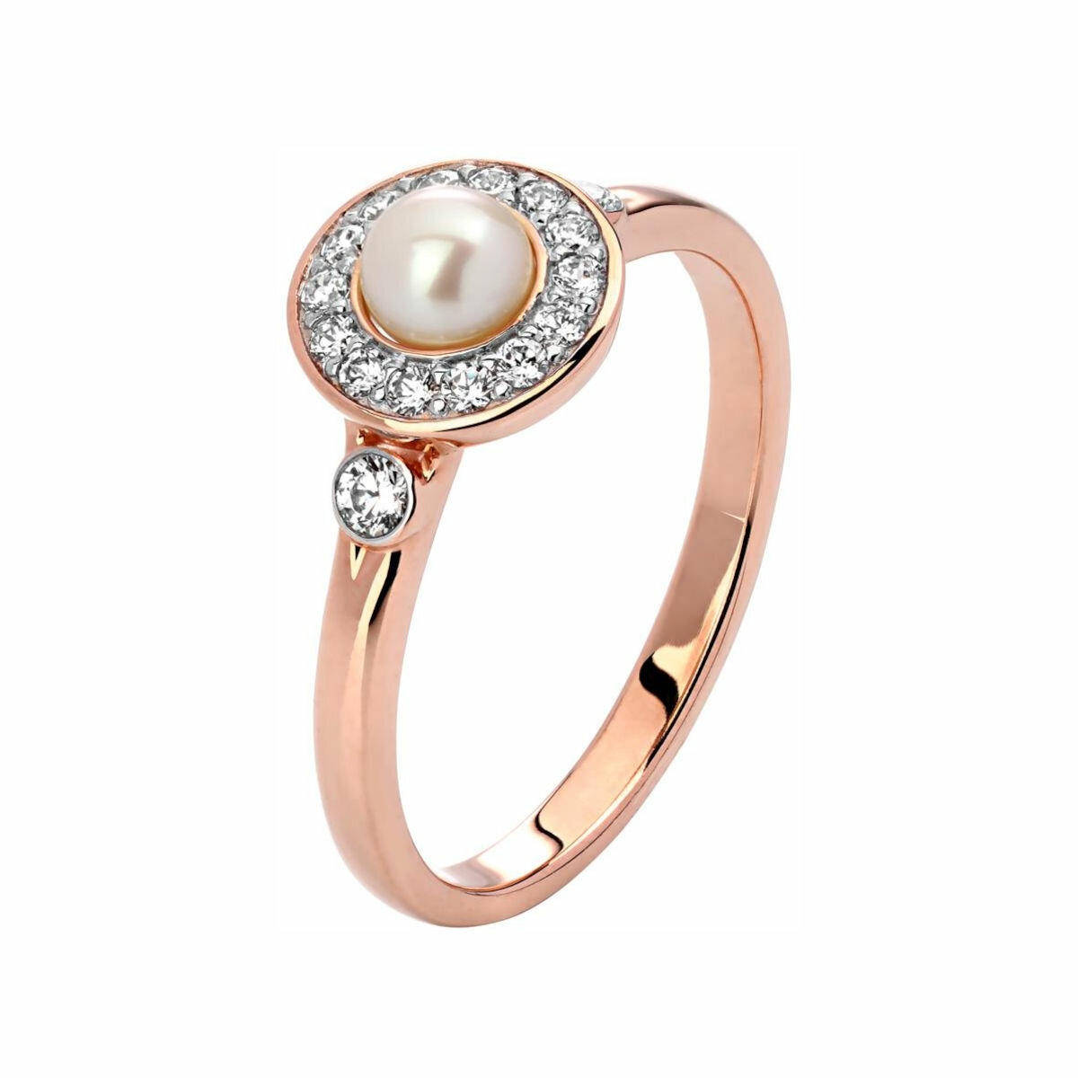 Кольцо, красное золото, 585 проба, жемчуг, фианит
