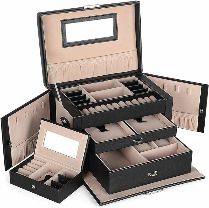 Шкатулка для драгоценностей SONGMICS - 26x18x17 см, черный, JBC121B