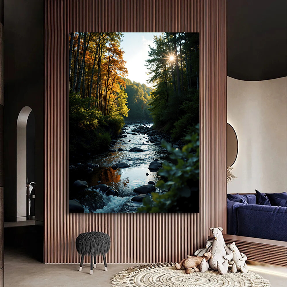 ЛЕС / река, картина с пейзжем / природой, горы, море, 40х60 см.