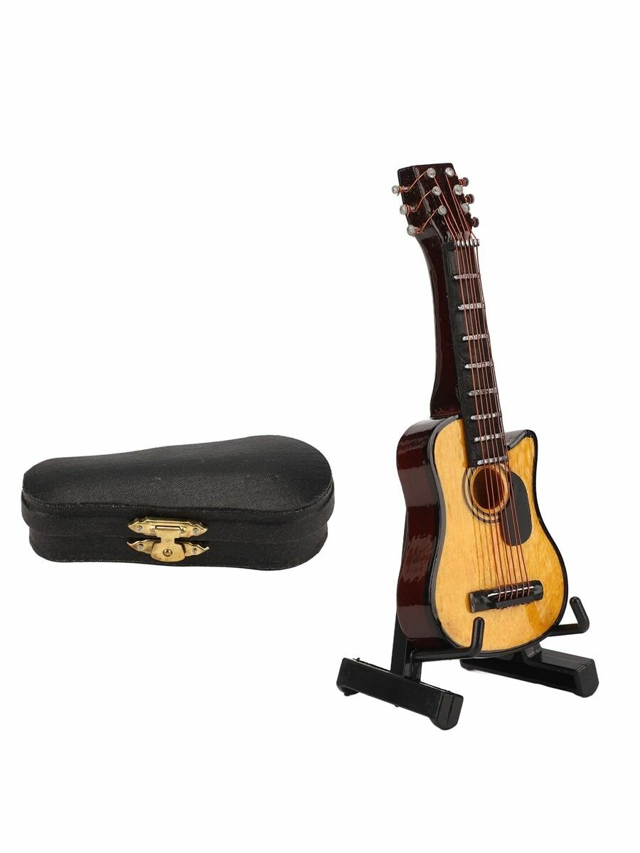 Миниатюрная красновато-коричневая модель гитары длиной 3,3 дюйма, детальное украшение мини-гитары с подставкой, коллекционная игрушка-музыкальный инструмент