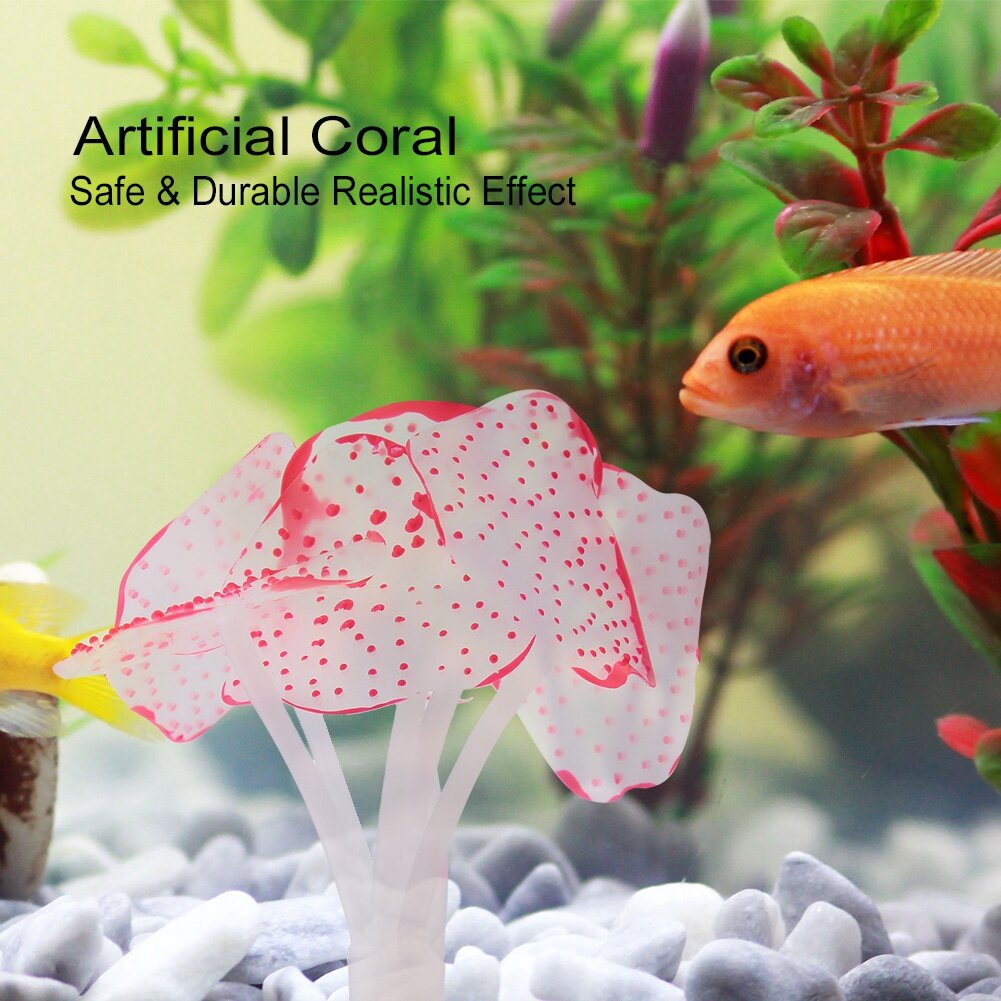 Искусственный коралл из силикона для декора аквариума, рыбного аквариума, красный, высота 8 см, диаметр листа 4,5 см, вес упаковки 12 г, 1 штука