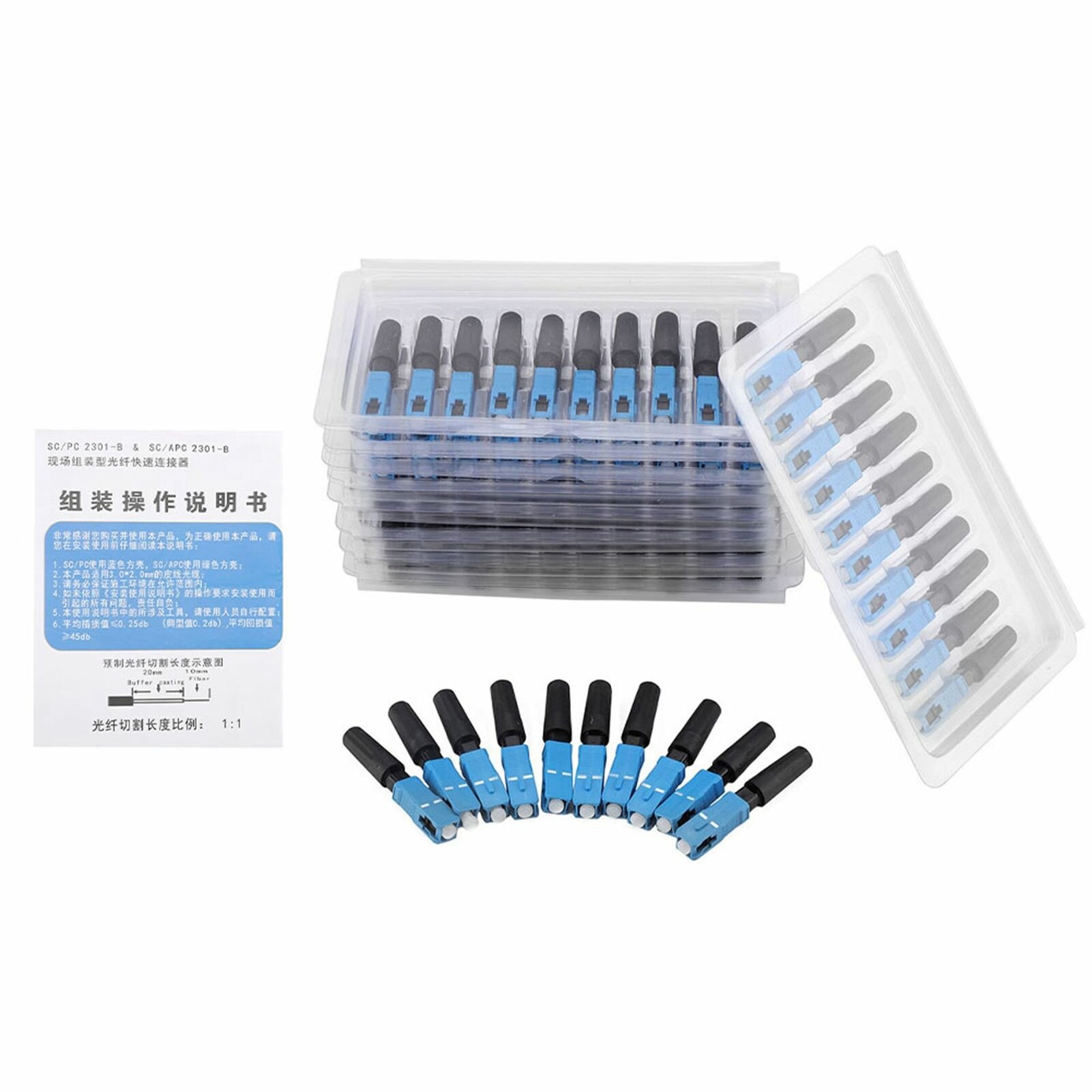 100 шт. SC быстроразъемные адаптеры для оптического волокна для FTTH, быстрая и простая установка, высококачественные оптоволоконные разъемы для оптоволоконных кабелей